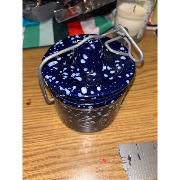 Kitchen | Vintage Blue Speckled Ceramic Jar With Wire Bail Lid Kitchen ...